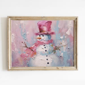 Pink Snowman Preppy Printable Wall Art, Girly Winter Painting, Preppy ...