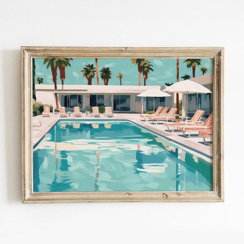 Retro Swimming Pool Girly Printable Wall Art, Vintage Summer Trendy ...