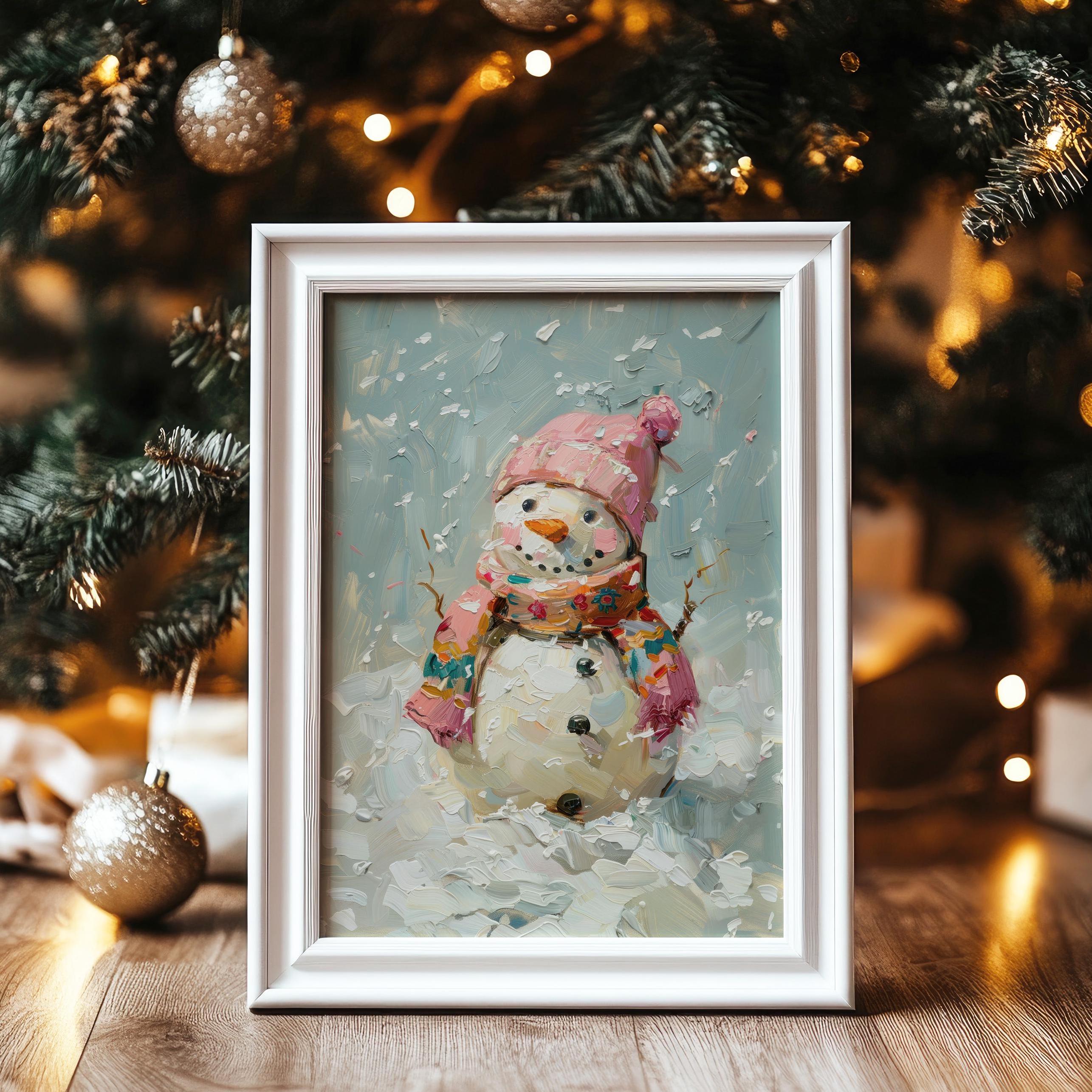 Preppy Snowman Christmas Printable Wall Art, Vintage Girly Winter ...