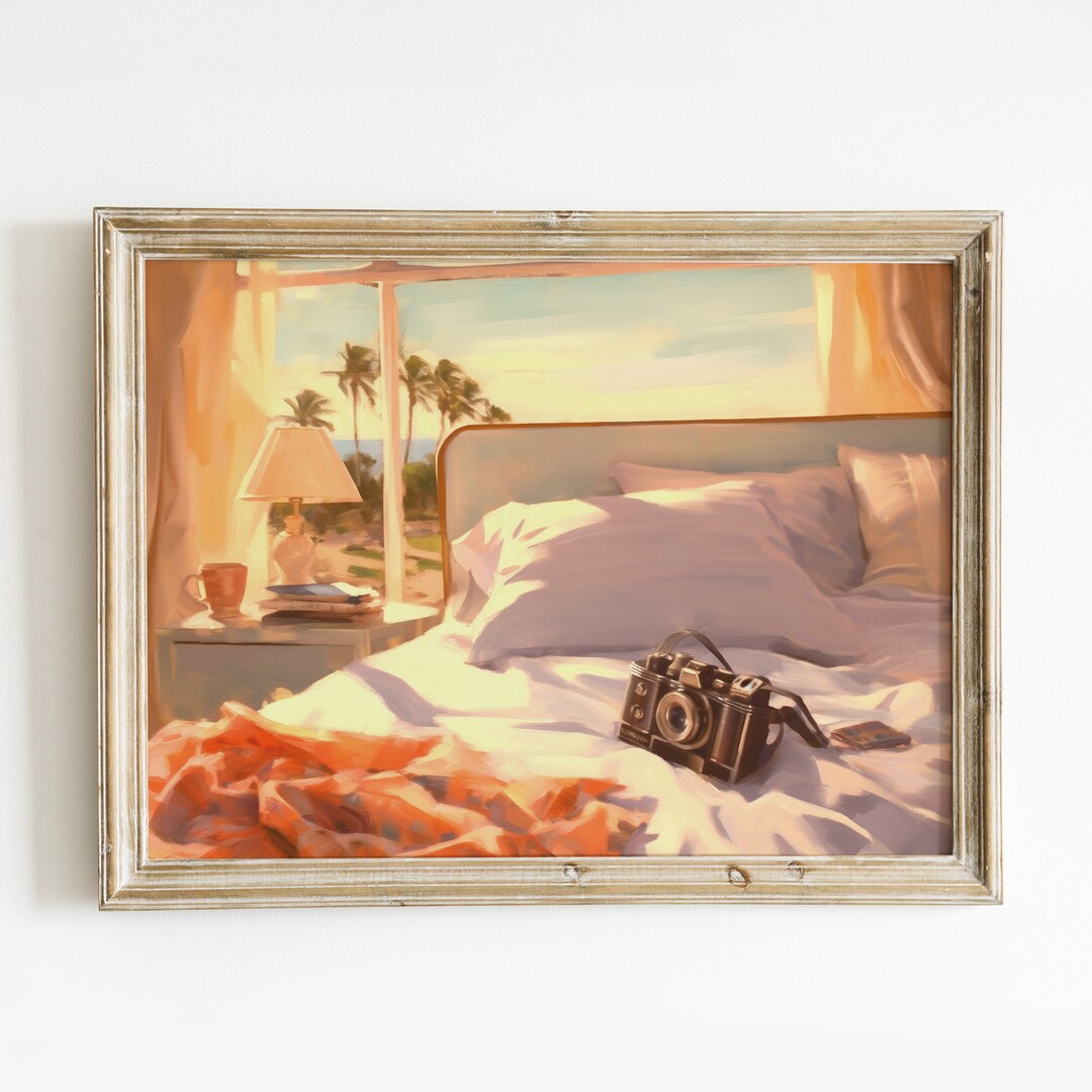 Vintage Camera on Bed Girly Printable Wall Art, Trendy Digital Download ...