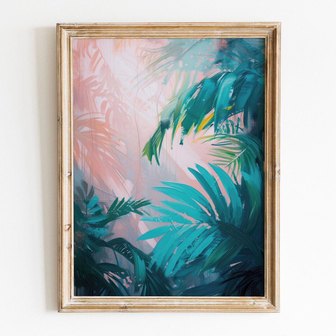 Preppy Palm Tree Printable Wall Art, Trendy Pink & Blue Botanical Wall ...