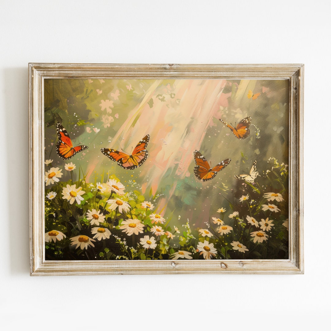 Butterfly and Daisy Printable Wall Art, Trendy Spring Prints, Preppy ...
