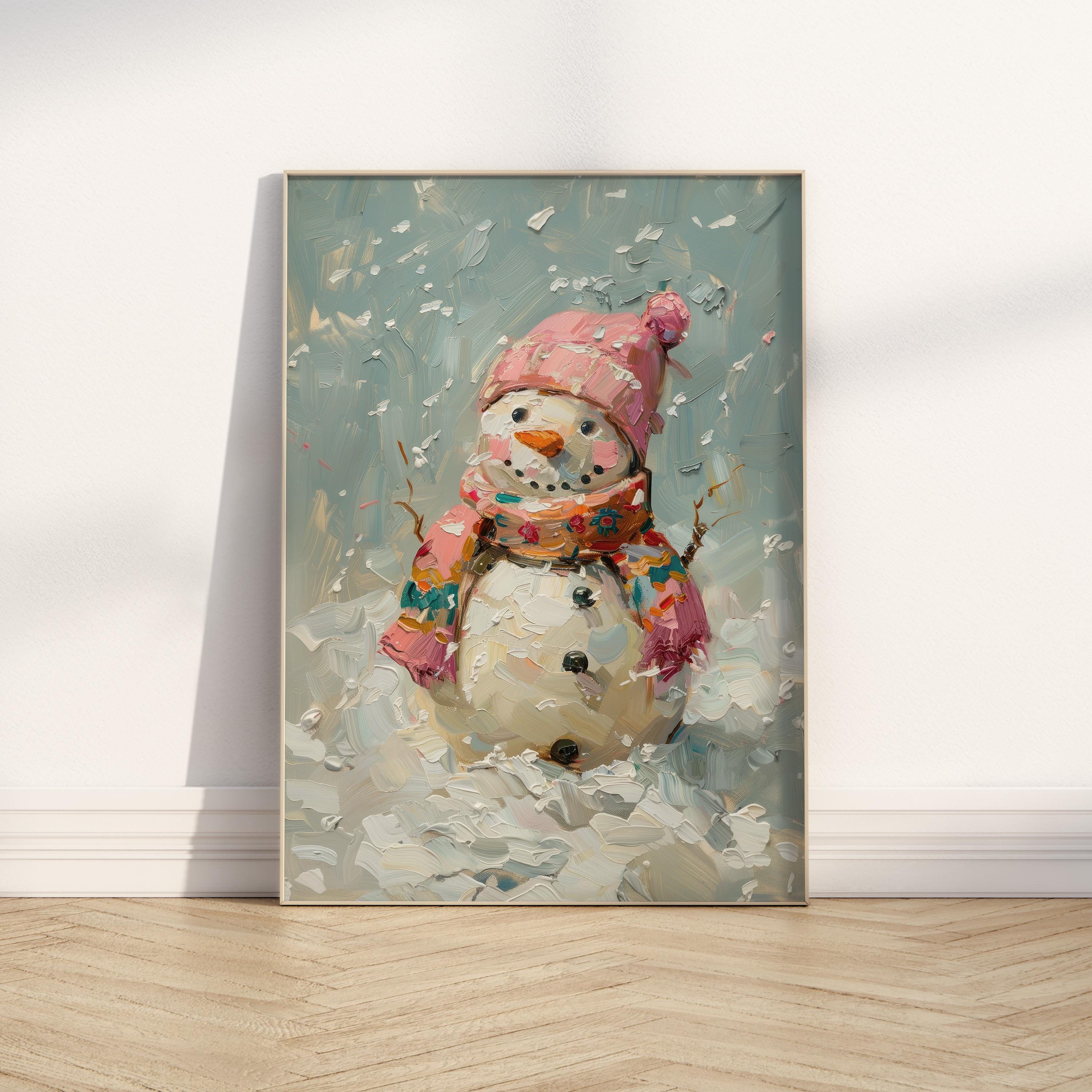 Preppy Snowman Christmas Printable Wall Art, Vintage Girly Winter ...