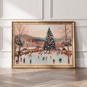 Ice Rink Christmas Printable Wall Art, Vintage Ice Skating Poster ...