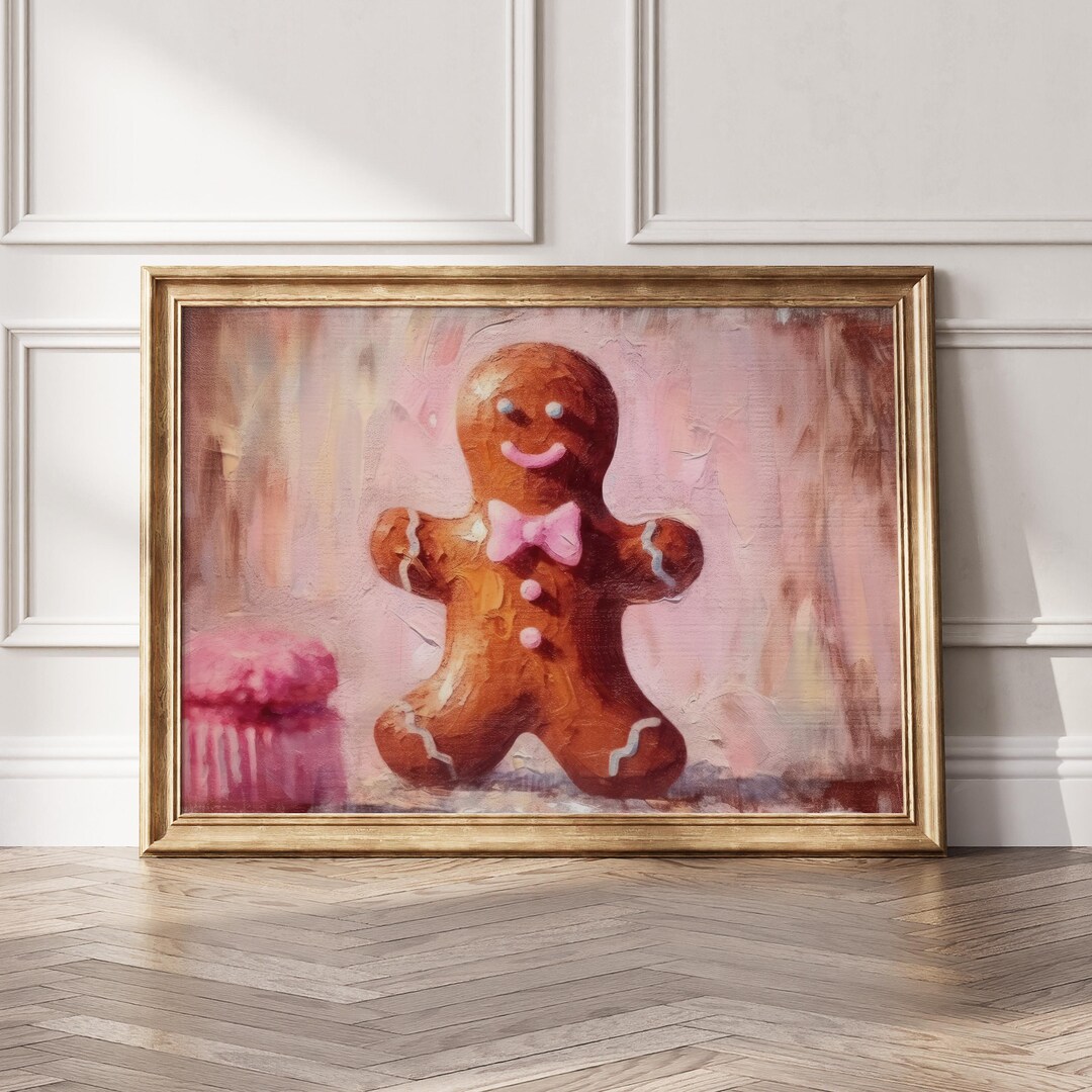 Gingerbread Man Girly Printable Wall Art, Trendy Christmas Print ...