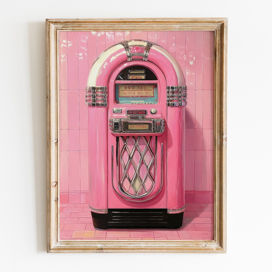 Pink Jukebox Printable Wall Art, Preppy Room Decor, Vintage Jukebox ...