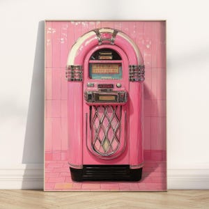Pink Jukebox Printable Wall Art, Preppy Room Decor, Vintage Jukebox ...