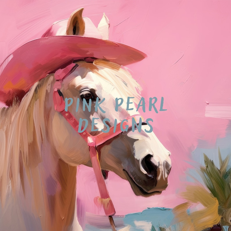 Horse With Pink Cowboy Hat Girly Printable Wall Art, Trendy Cowgirl Hat ...