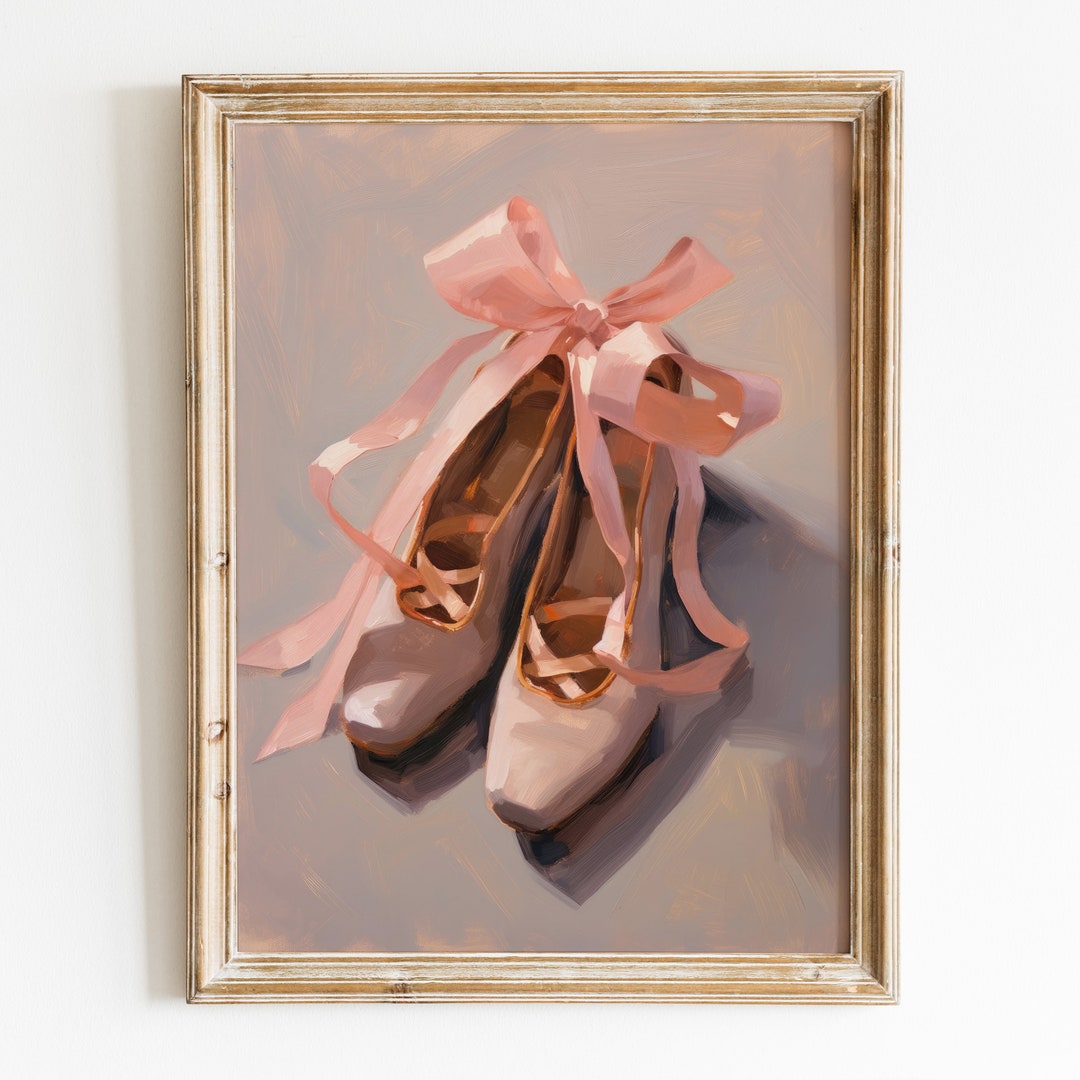 Vintage Ballet Shoes Girly Printable Wall Art, Preppy Pastel Pink Room ...