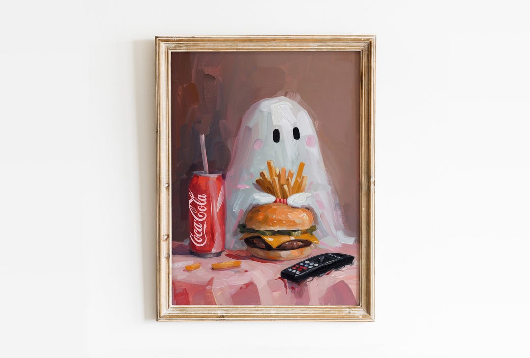 Funny Ghost With Hamburger Print: Preppy Halloween Room Decor (digital ...