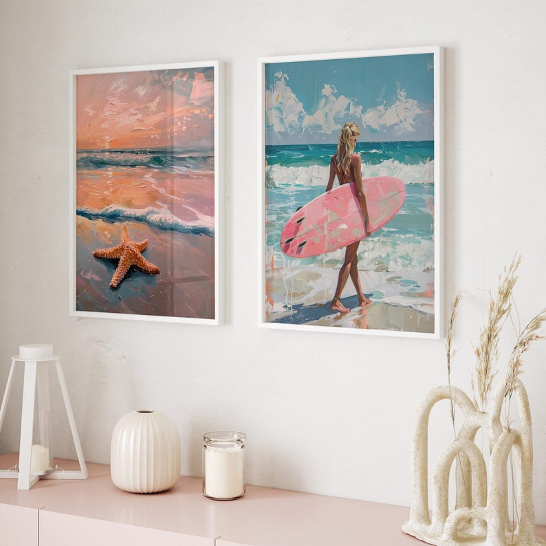 Preppy Beach House Gallery Wall Art Set of 4, Preppy Room Decor, Girly ...