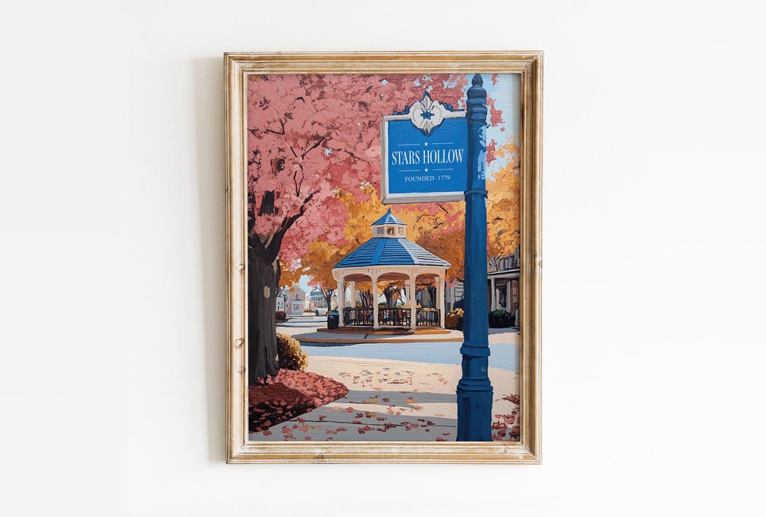 Vintage Small Town Print: Cozy Autumn Room Decor, Stars Hollow in Fall ...