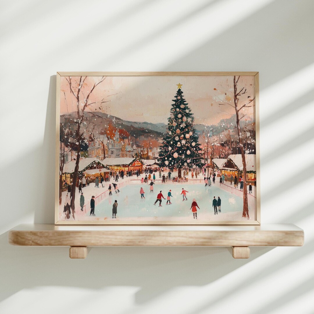 Ice Rink Christmas Printable Wall Art, Vintage Ice Skating Poster ...