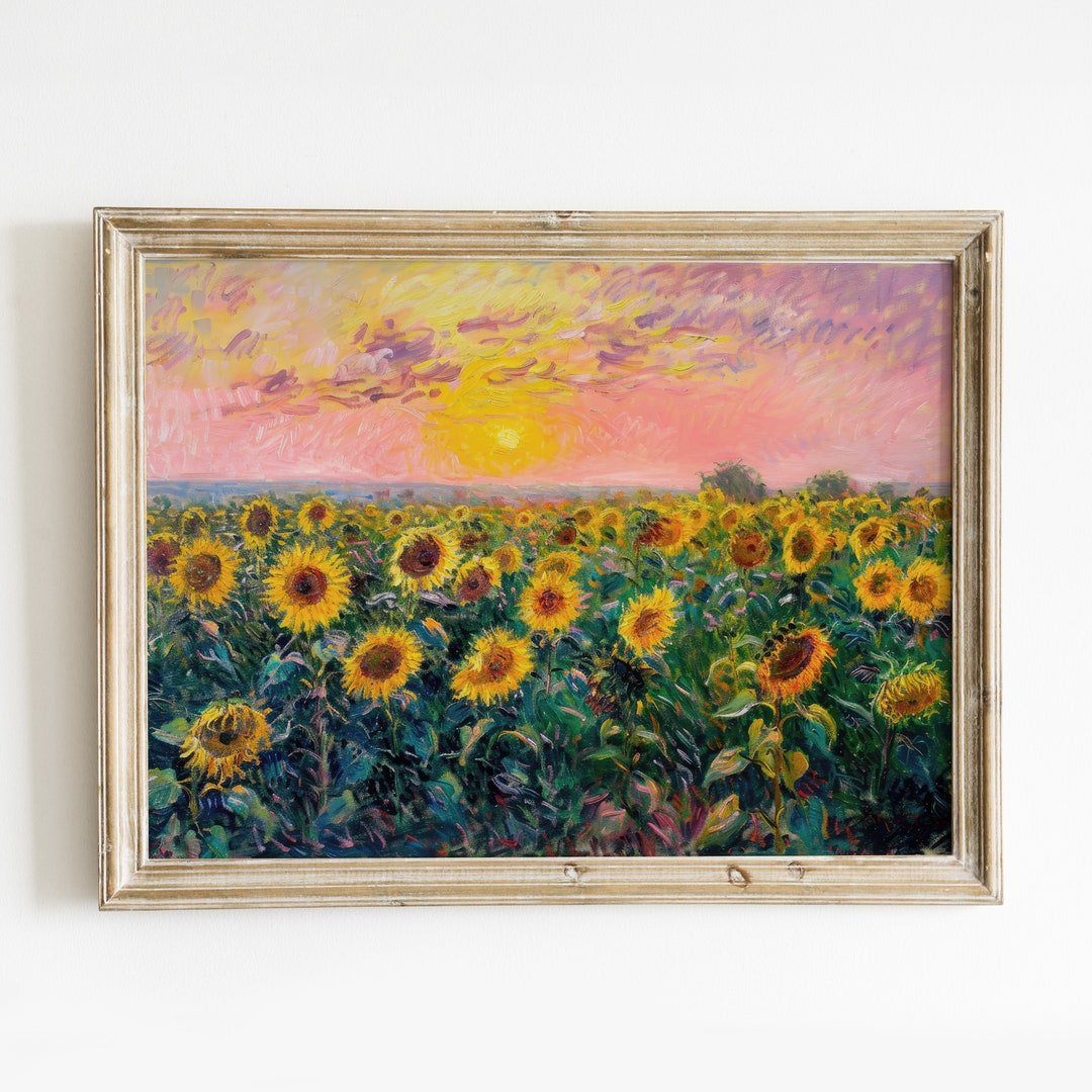 Sunflower Field at Sunset Printable Wall Art, Trendy Spring Landscape ...