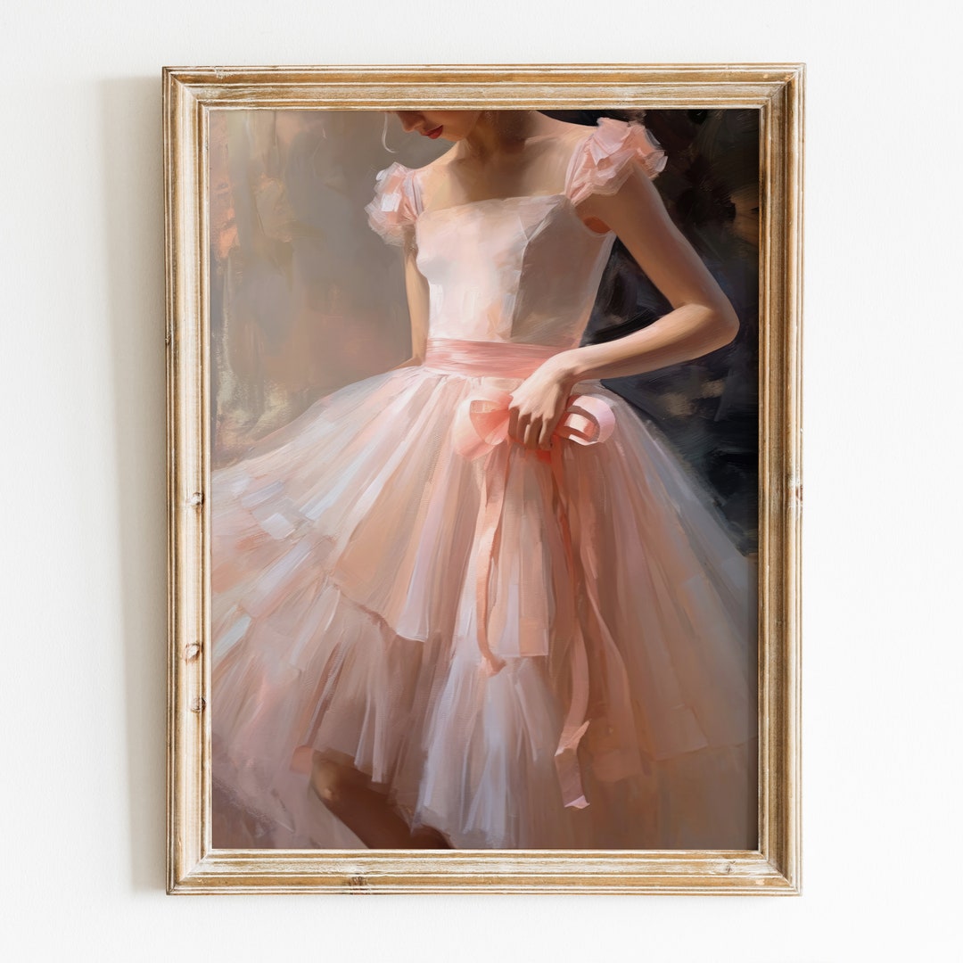 Vintage Ballerina Dress Printable Wall Art, Preppy Pastel Pink Room ...
