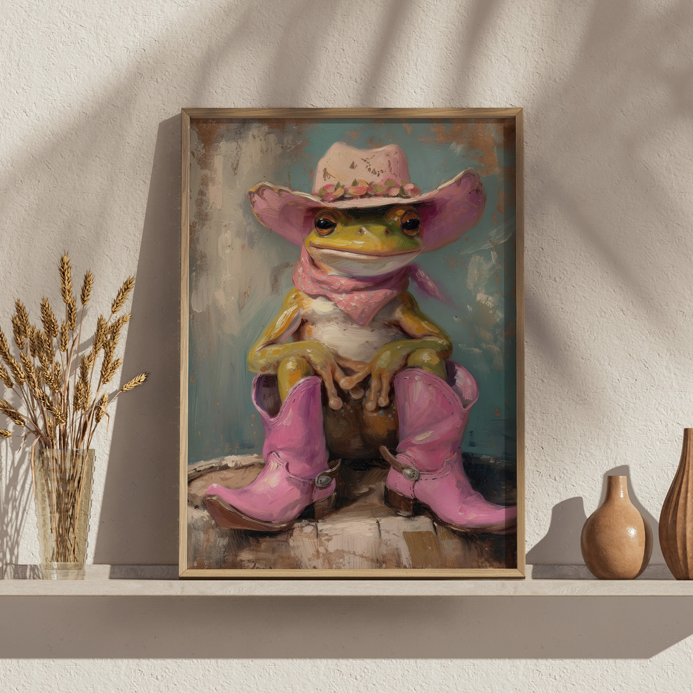 Preppy Frog With Cowgirl Hat & Boots Girly Printable Wall Art, Pink ...