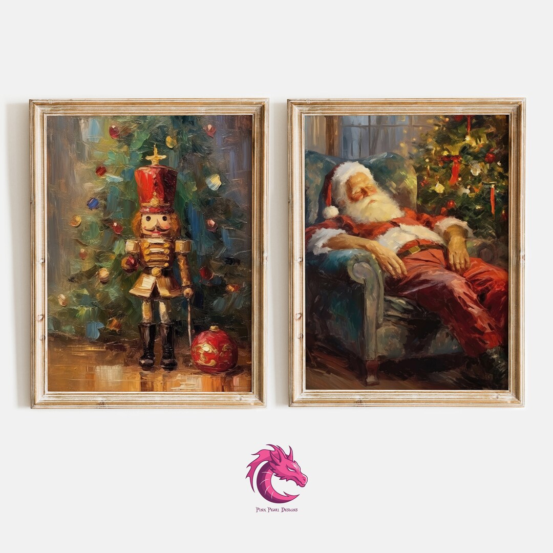 Vintage Christmas Printable Wall Art Set of 2, Moody Santa Claus Prints ...