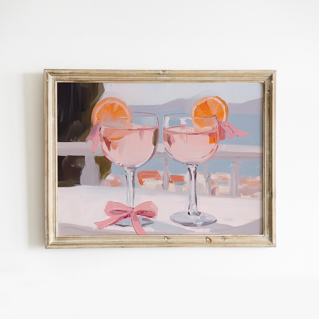 Pink Cocktails With Bows Print: Coquette Aperol Spritz Poster, Girly ...