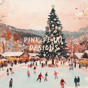 Ice Rink Christmas Printable Wall Art, Vintage Ice Skating Poster ...