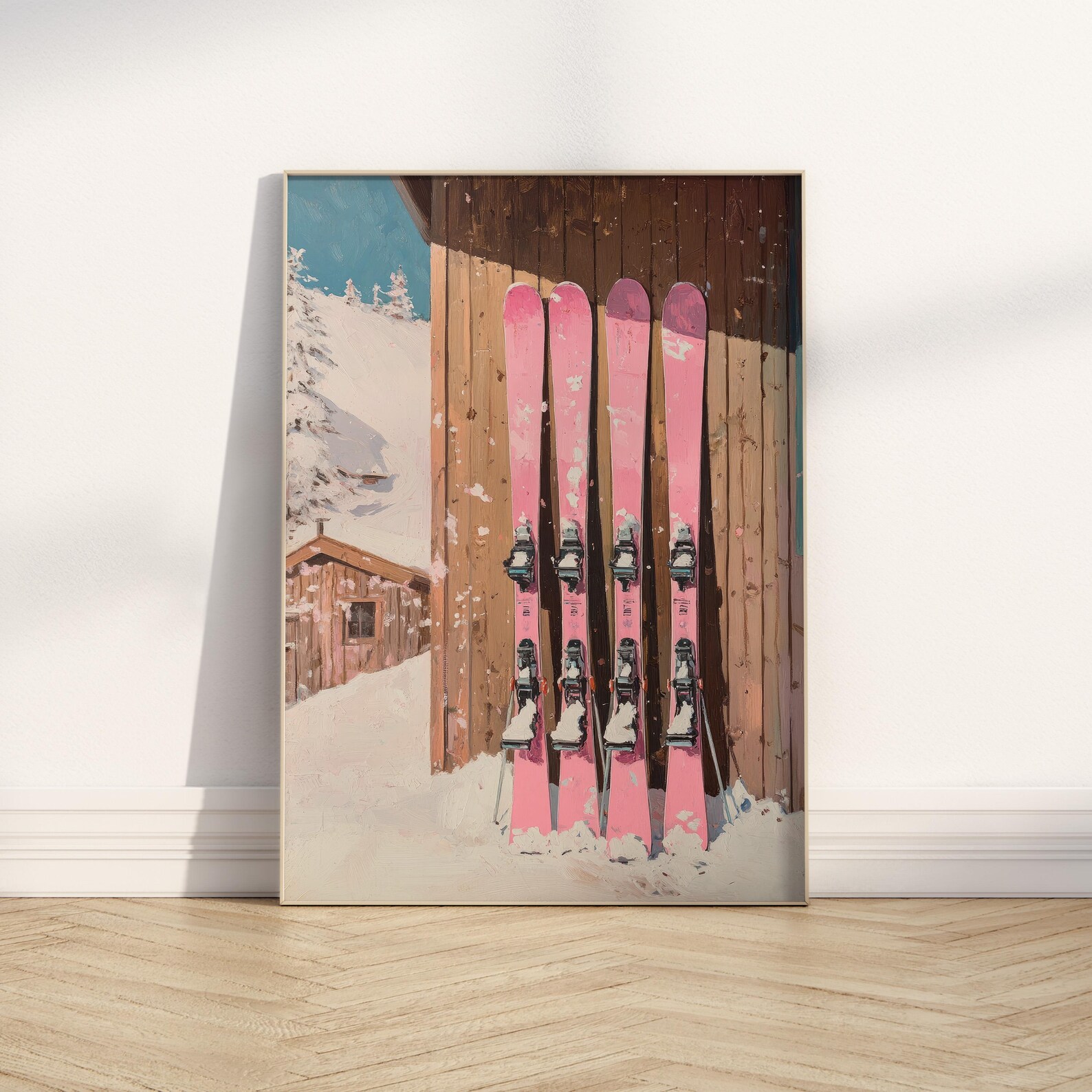 Retro Pink Ski Printable Wall Art, Vintage Skiing Poster, Preppy Room ...