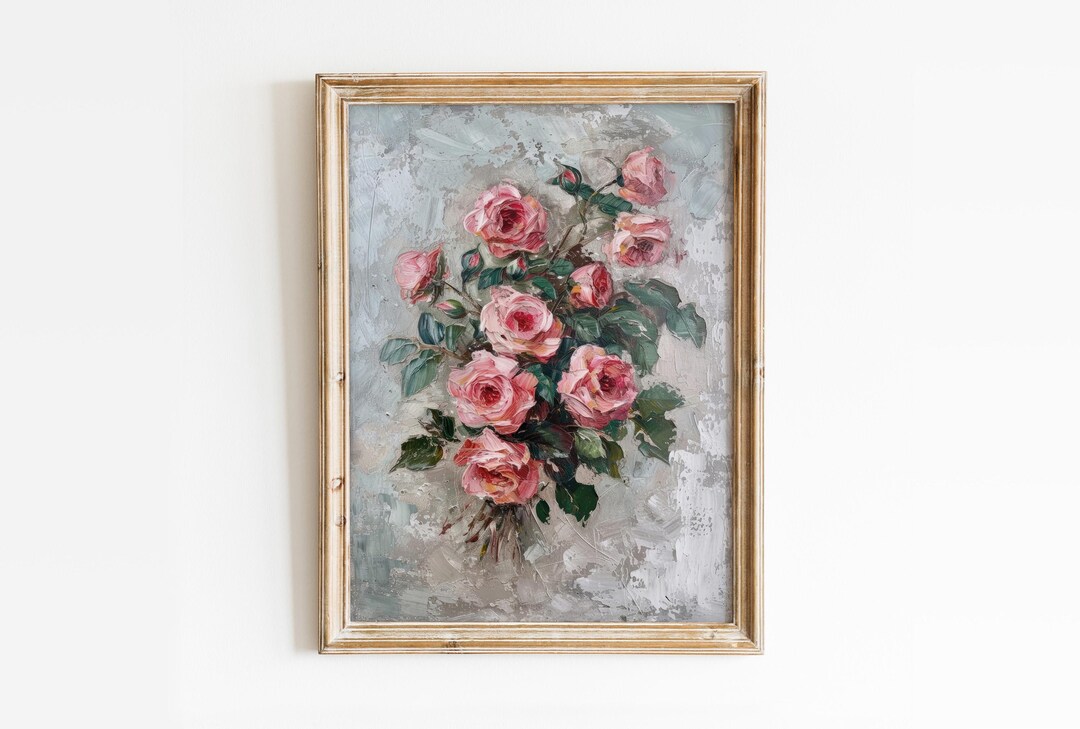 Preppy Pink Roses Bouquet Print: Coquette Room Decor, Vintage Flower ...