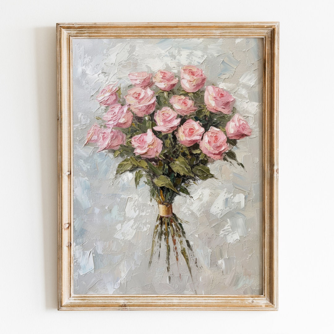 Pink Roses Bouquet Printable Wall Art, Trendy Valentine Printable ...
