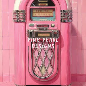 Pink Jukebox Printable Wall Art, Preppy Room Decor, Vintage Jukebox ...
