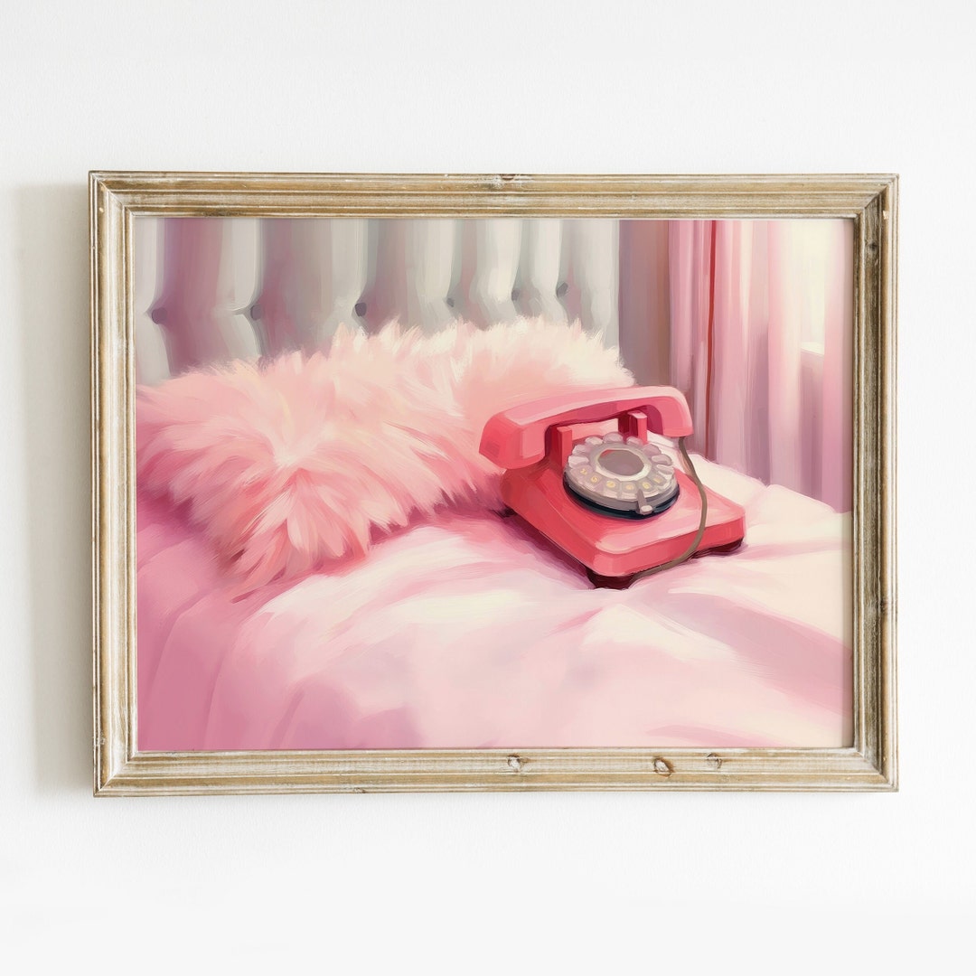 Retro Pink Telephone Girly Wall Art Print, Preppy Wall Art, Preppy Room ...