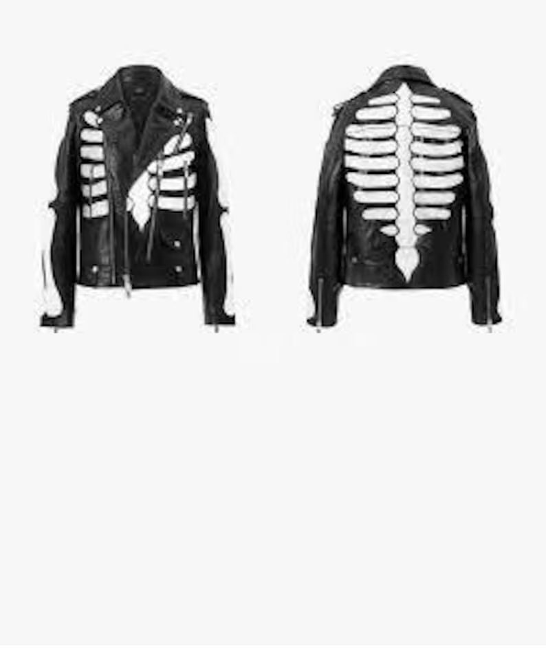 Skeleton Motorcycle Costume Faux Leather Jacket Handmade - Etsy