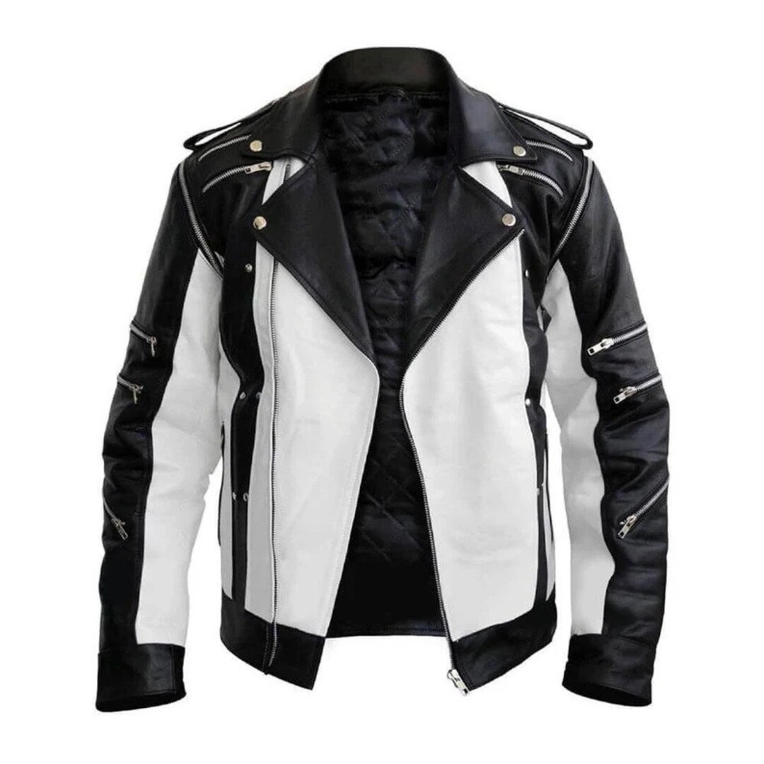Michael Jackson Black and White Leather Handmade Jacket - Etsy