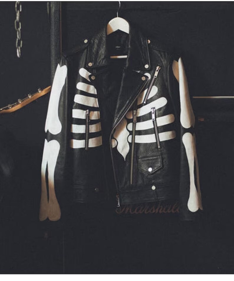 Skeleton Motorcycle Costume Faux Leather Jacket Handmade - Etsy