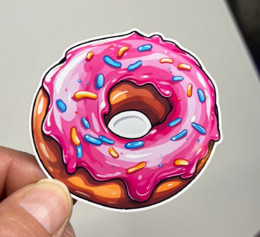 Pink Frosted Donut Vinyl Sticker Cartoon Sprinkle Doughnut Decal for ...