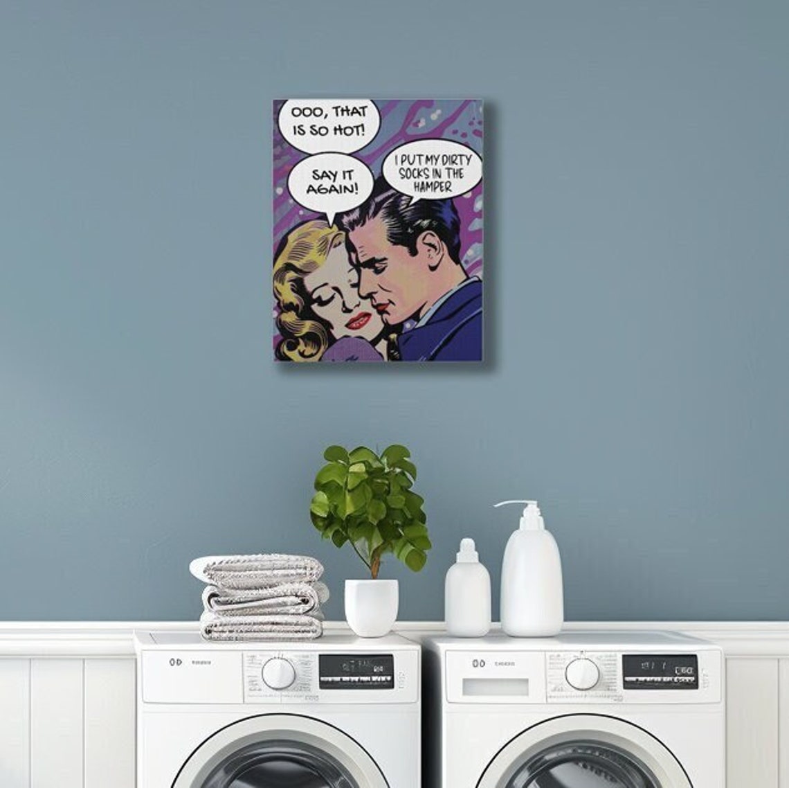 Quirky Laundry Room Comic Canvas Print Matte Stretched Unique Home ...