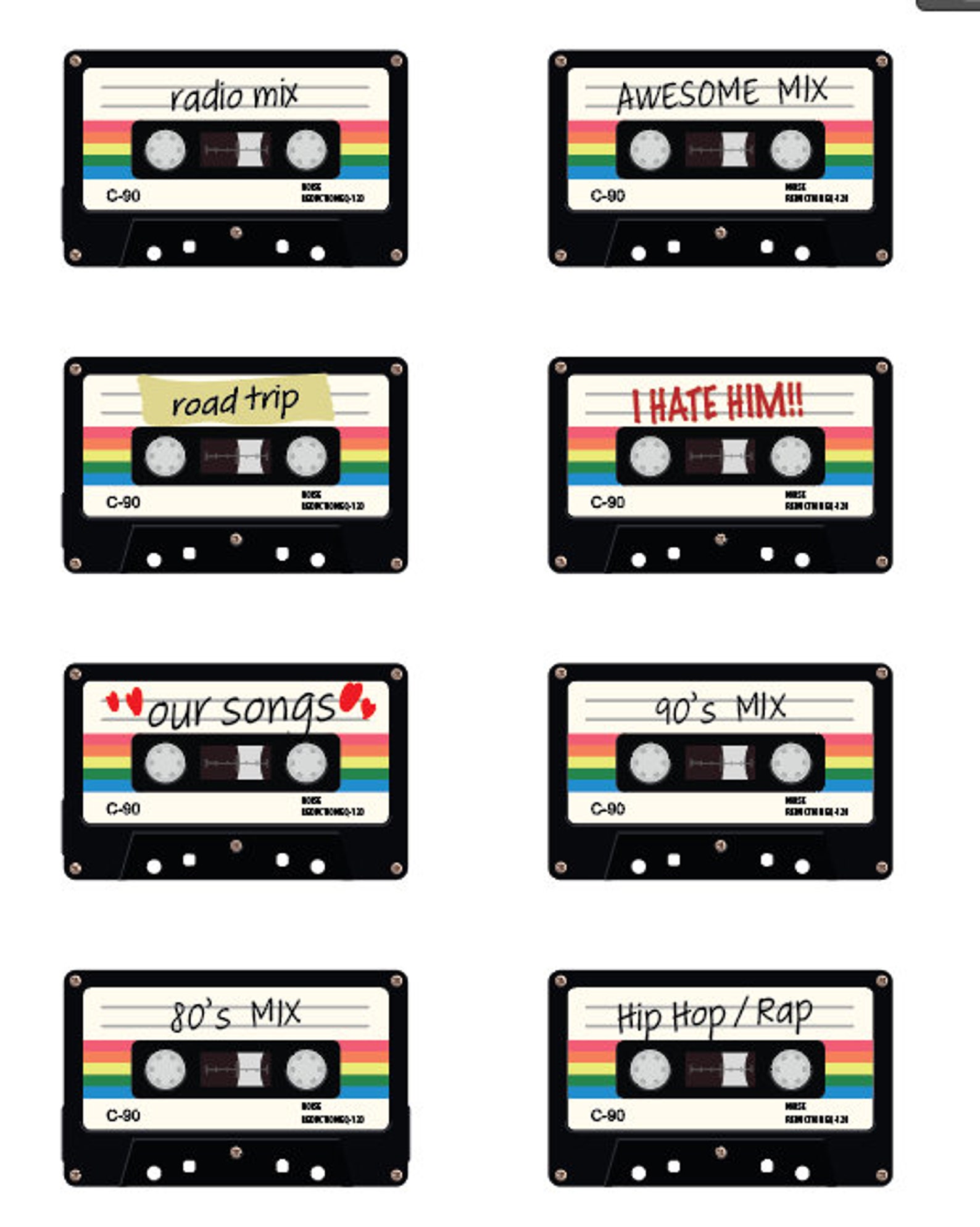Personalized Retro Cassette Tape Stickers Set - Personalized Decals ...