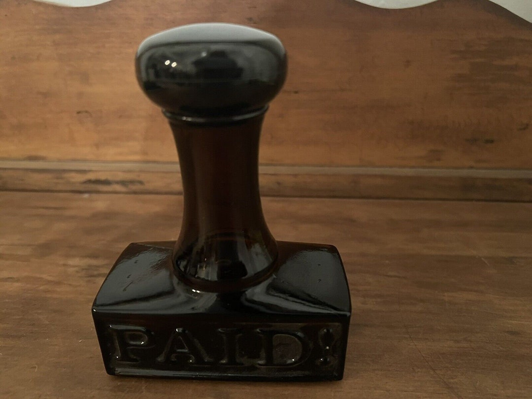 Vintage Avon Brown Glass Paid Stamp Aftershave FULL Bookkeeper Gift W/o ...