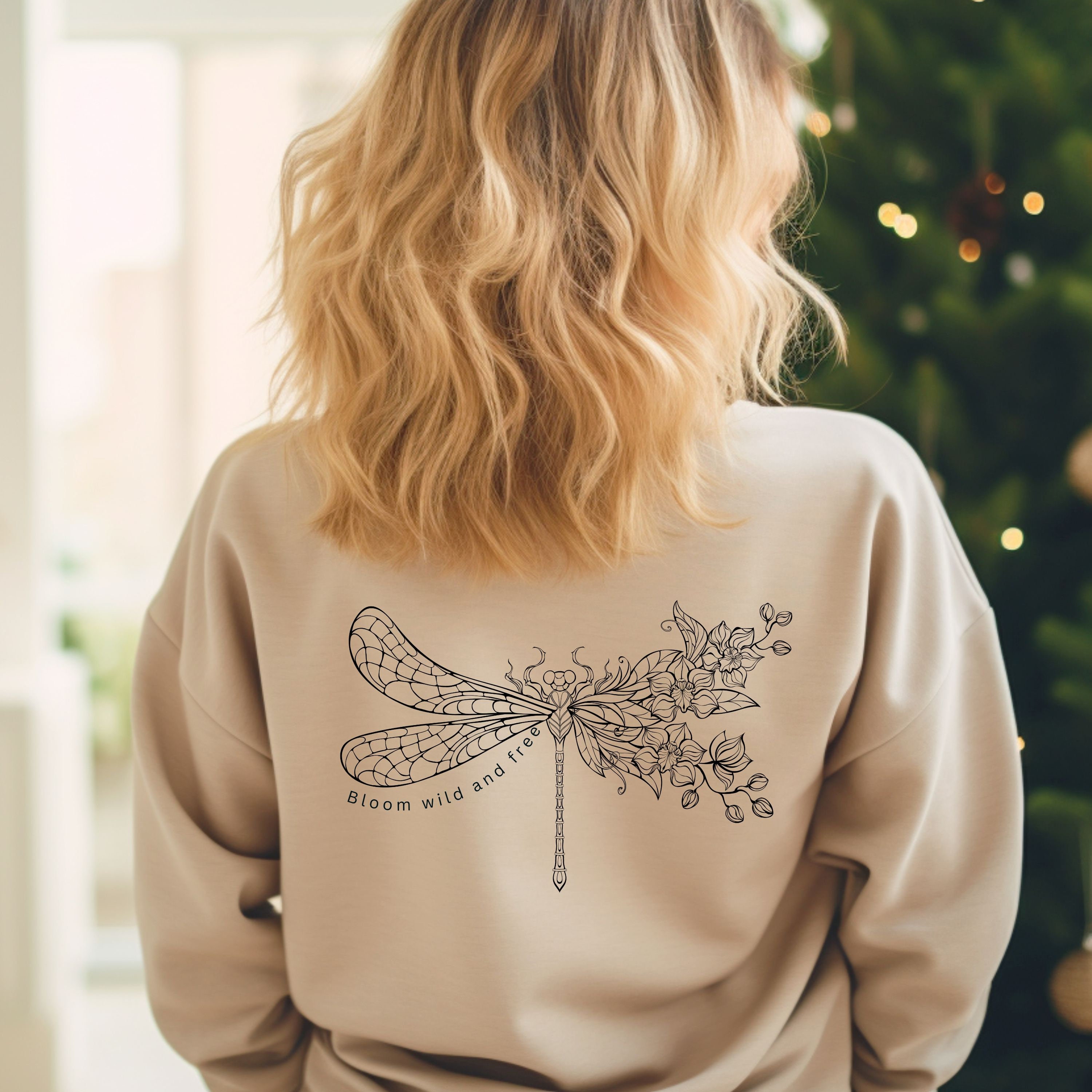 Minimalist Floral Dragonfly Sweatshirt, Animal Lover Butterfly Sweater ...