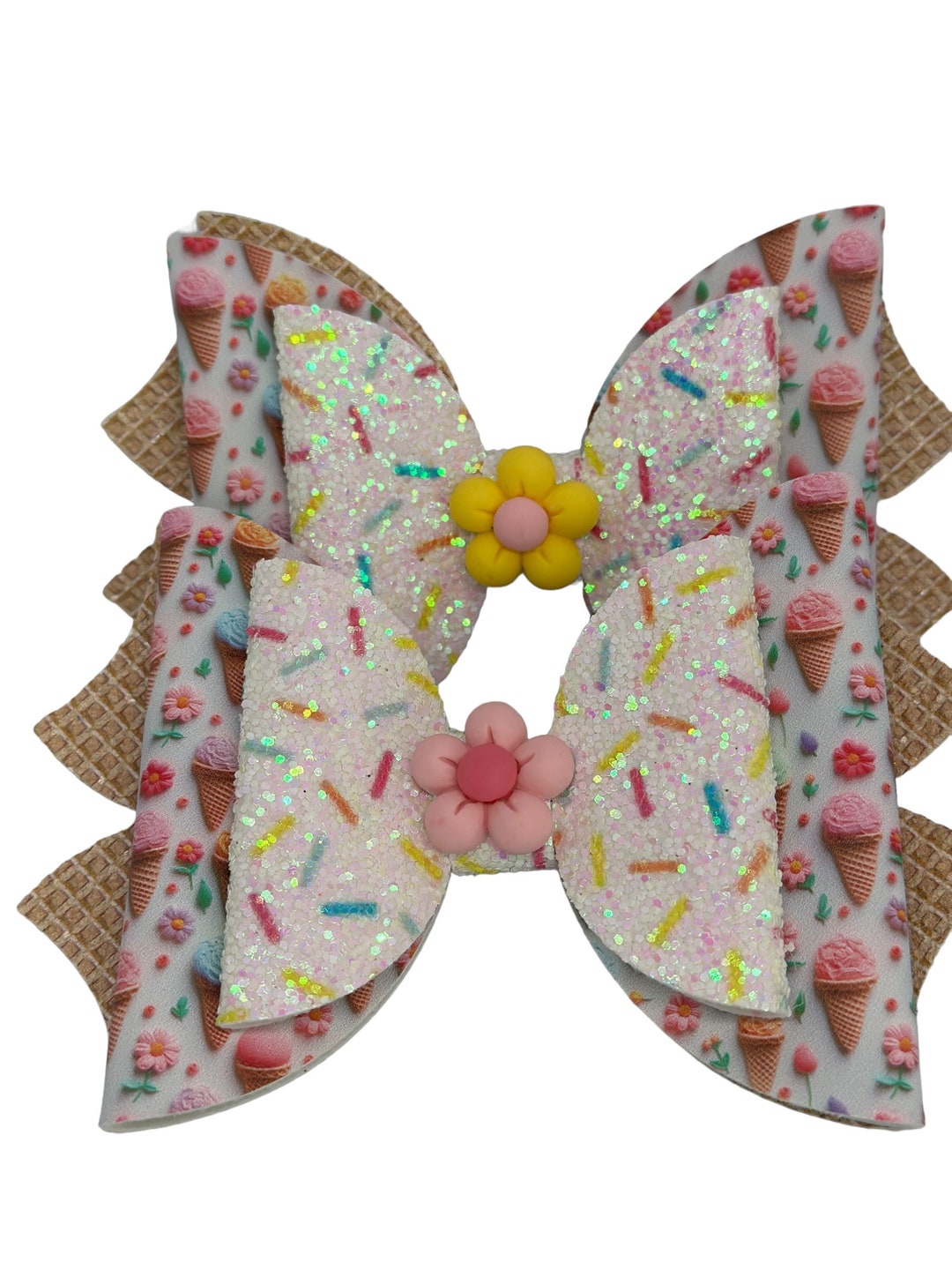 Girls Ice Cream Bow, 5 Inch Ice Cream Bow, 3D Ice Cream Pattern Bow ...