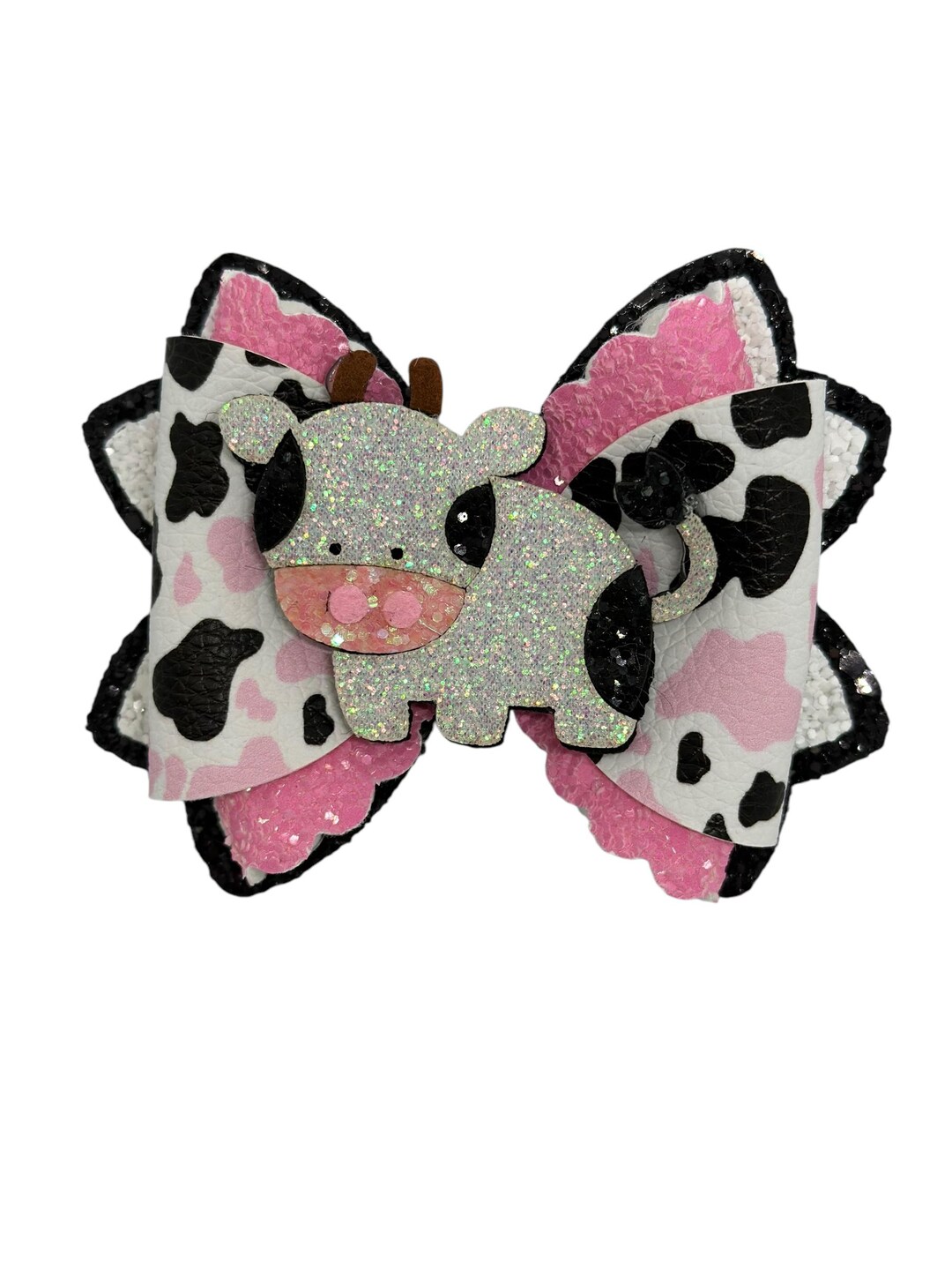 Cow Pigtails, Girls Bows, Pink and Black Cow Print Pigtails, Cute Girls ...