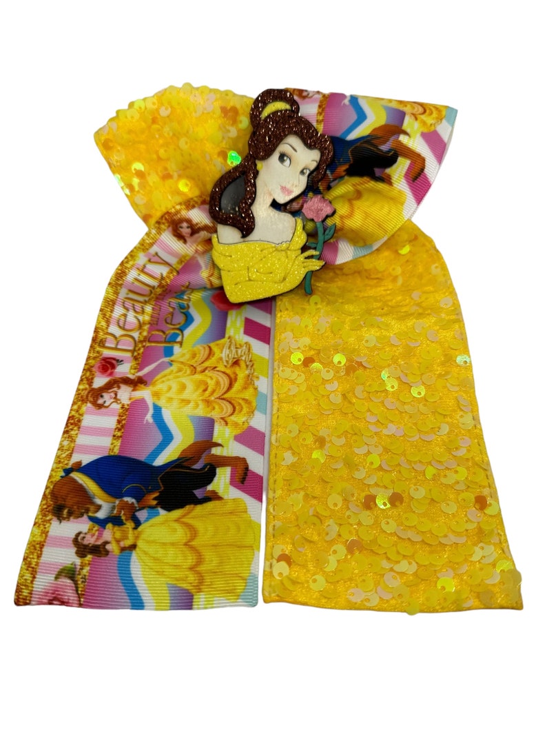 Girls Beauty and the Beast Bow, Belle Bow, Yellow Bow, Sequin Bow ...