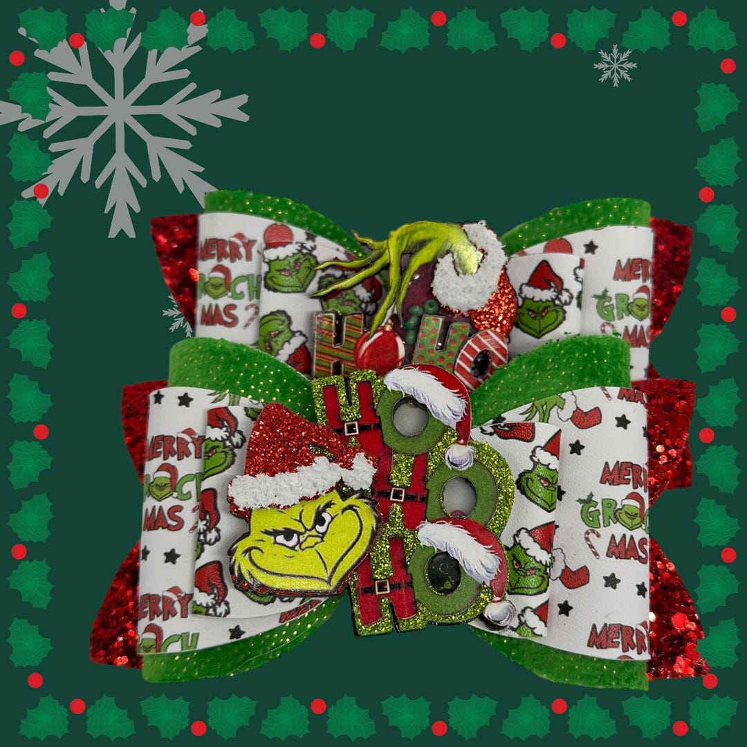 Grinch Christmas Hair Bows, Green Furry Guy, Christmas Bows, Holiday ...