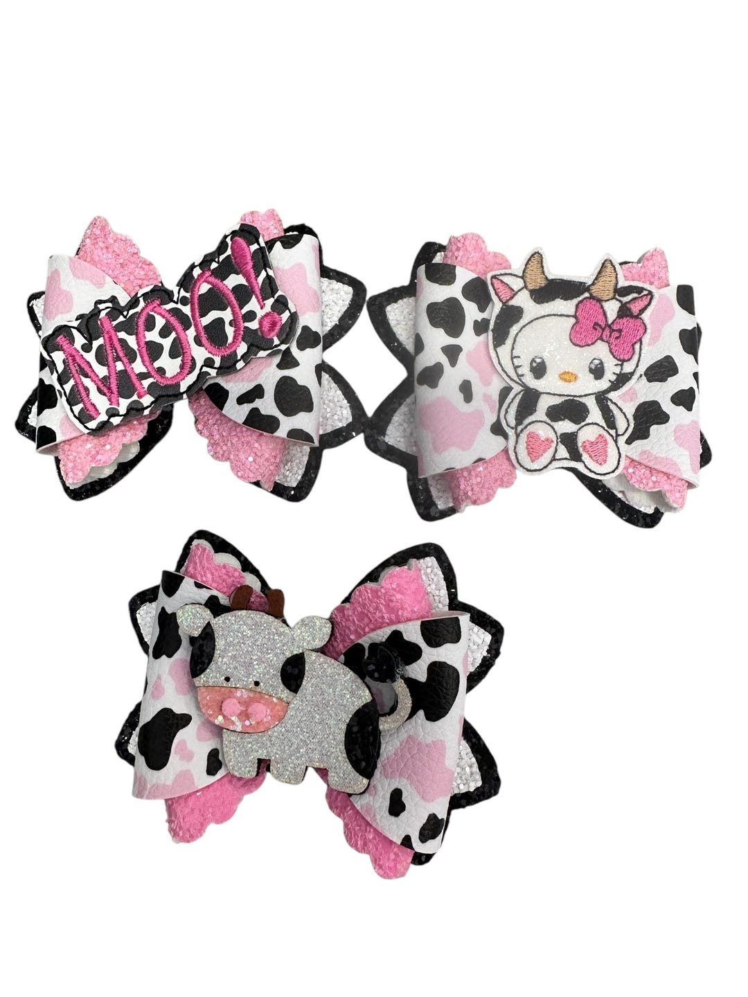 Cat Cow Pigtails, Girls Bows, Pink and Black Cow Print Pigtails, Cute ...