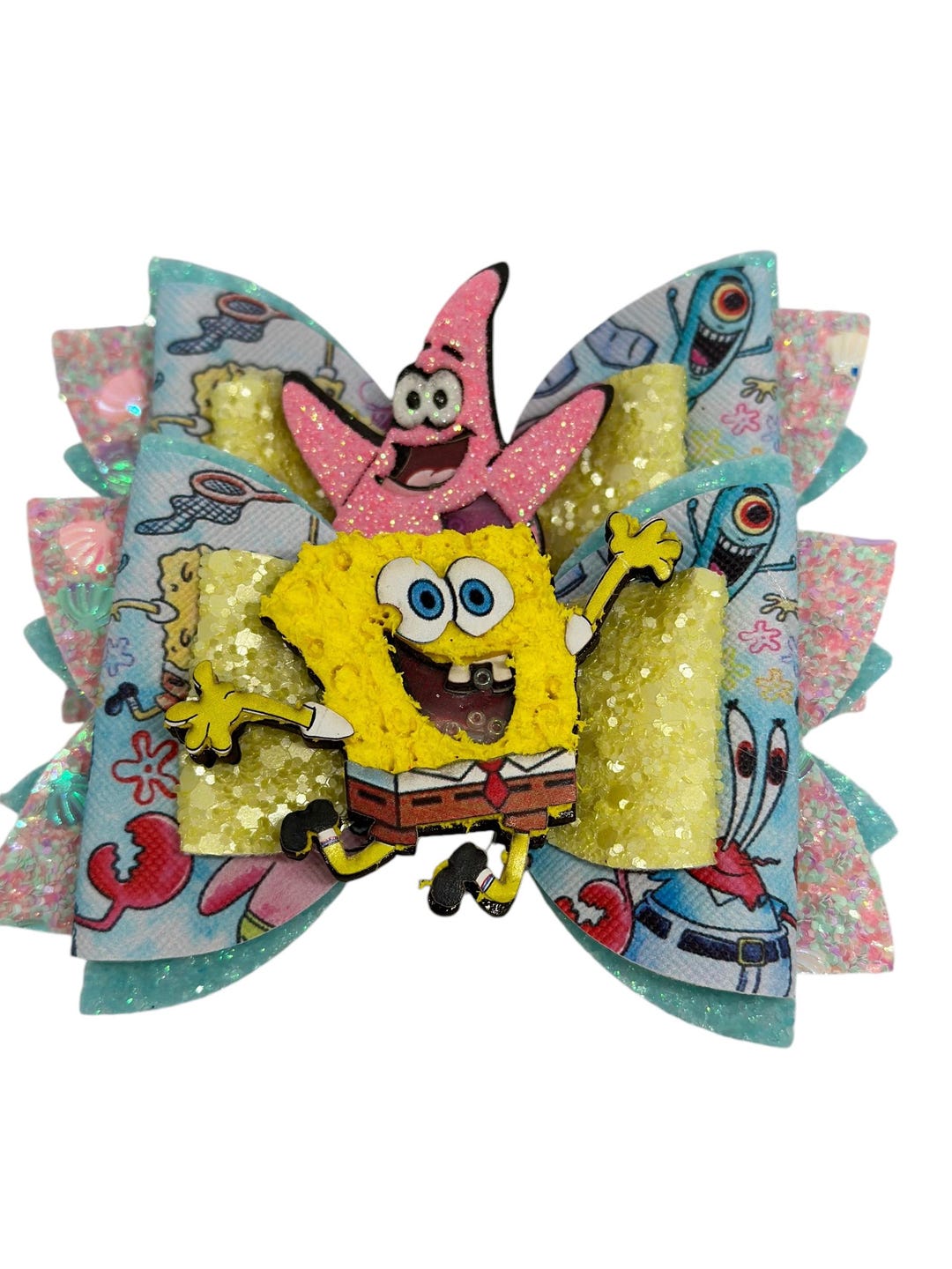 Yellow Sponge and Pink Starfish Hair Bows, Bob and Patrick Pigtail Bows ...