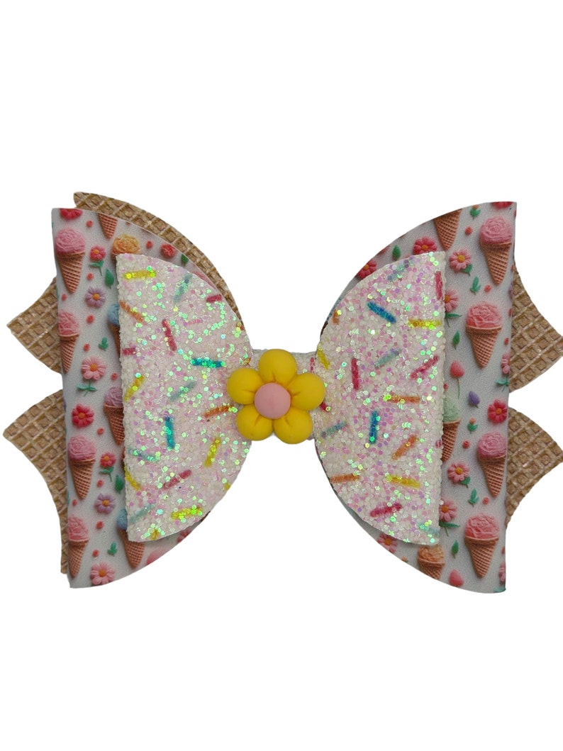 Girls Ice Cream Bow, 5 Inch Ice Cream Bow, 3D Ice Cream Pattern Bow ...