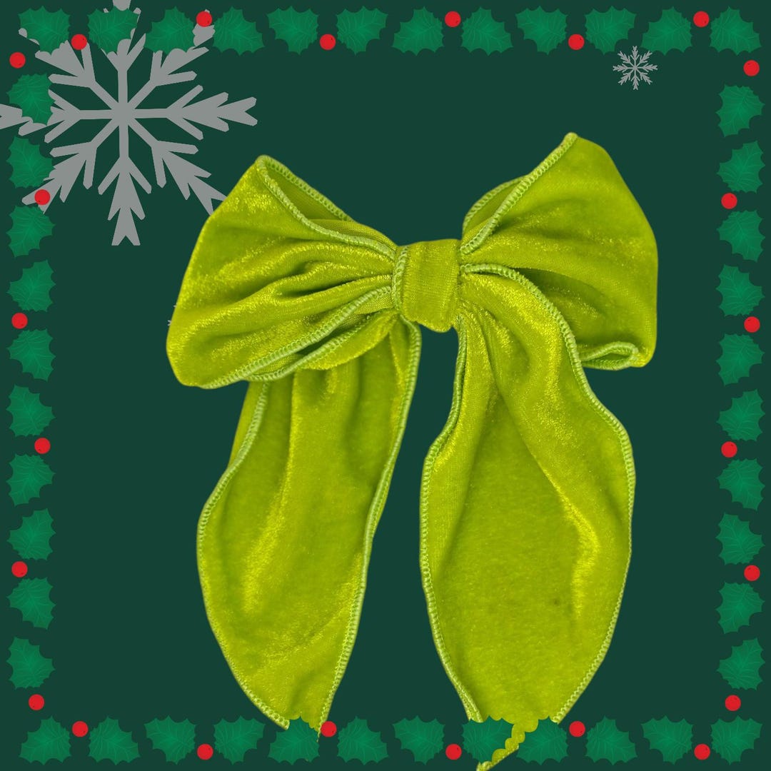 Lime Green Velvet Christmas Bow, Sailor Bow, Fable Bow, Green Scrooge ...