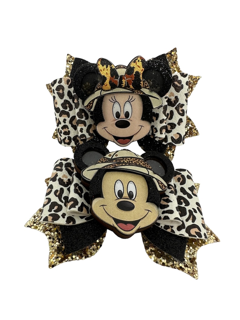 Girls Minnie and Mickey Safari Bows, Mickey and Minnie Pigtail Bows ...