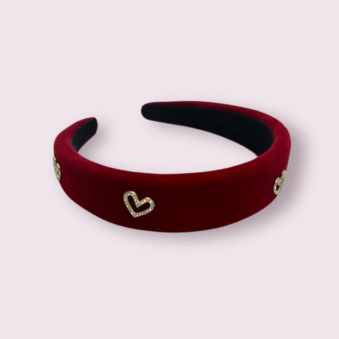 Valentine's Day Headbands, Red Velvet Diamond Heart Headbands ...