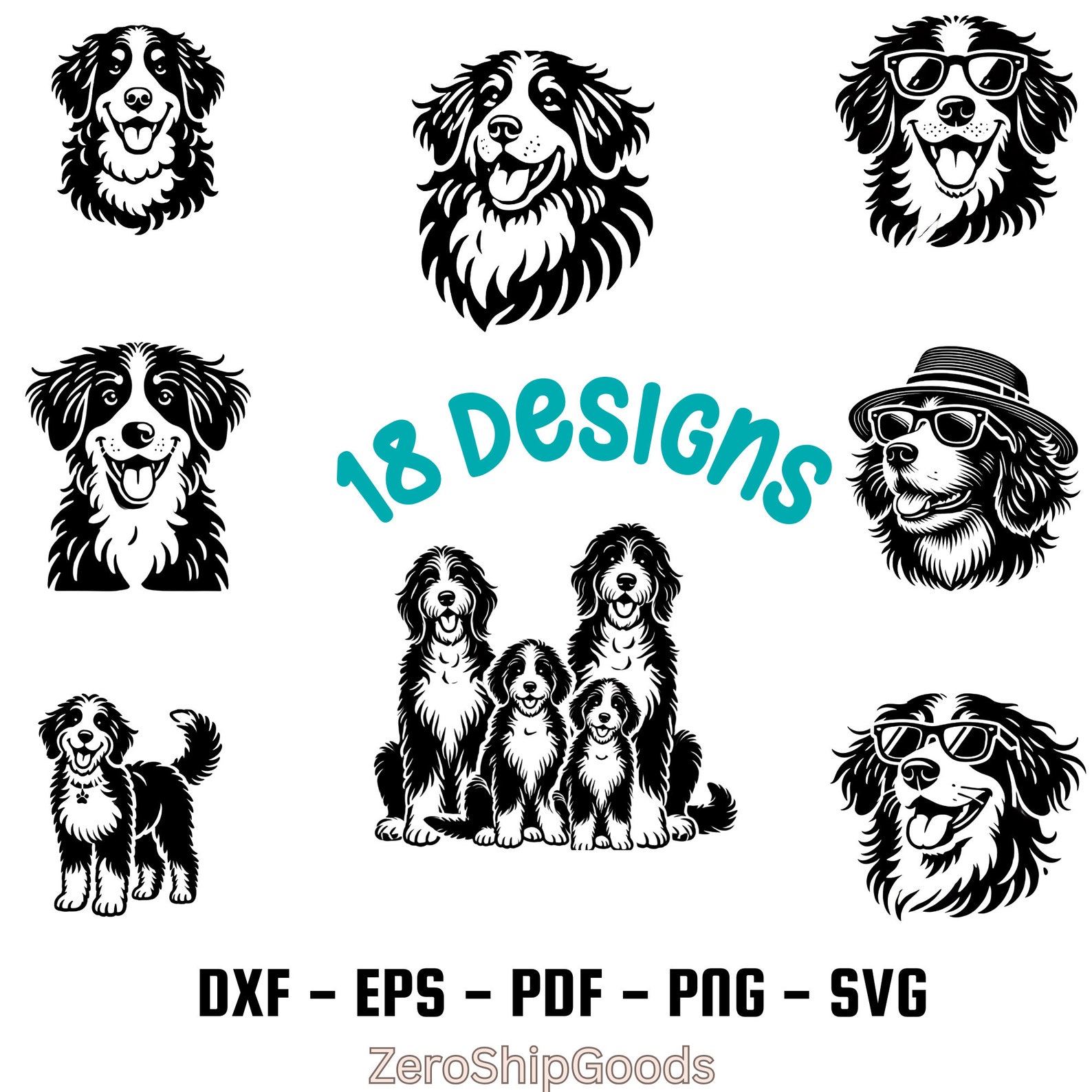 Bernedoodle Dog Svg Bundle Files for Cricut, Shirt Design, Cute Face ...