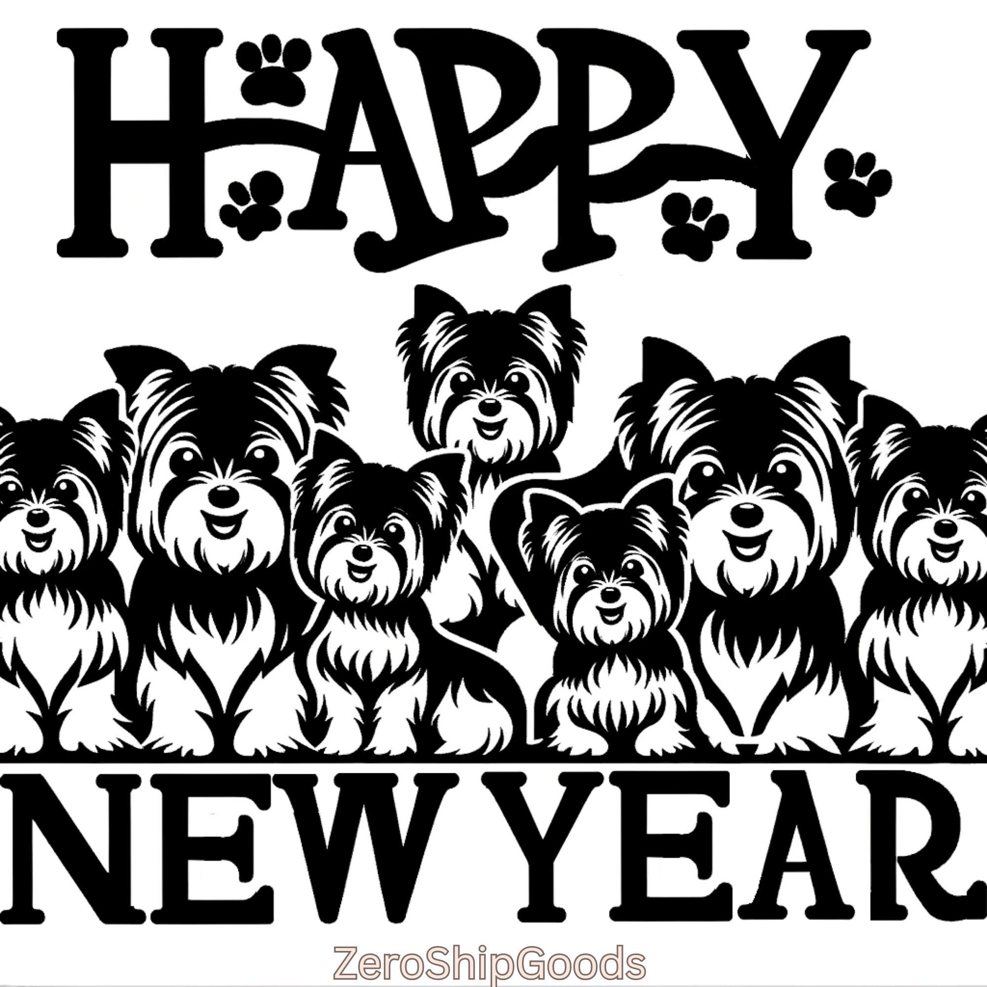 HAPPY NEW YEARS Yorkshire Terrier Svg, Dog New Years Svg for Laser, Svg ...