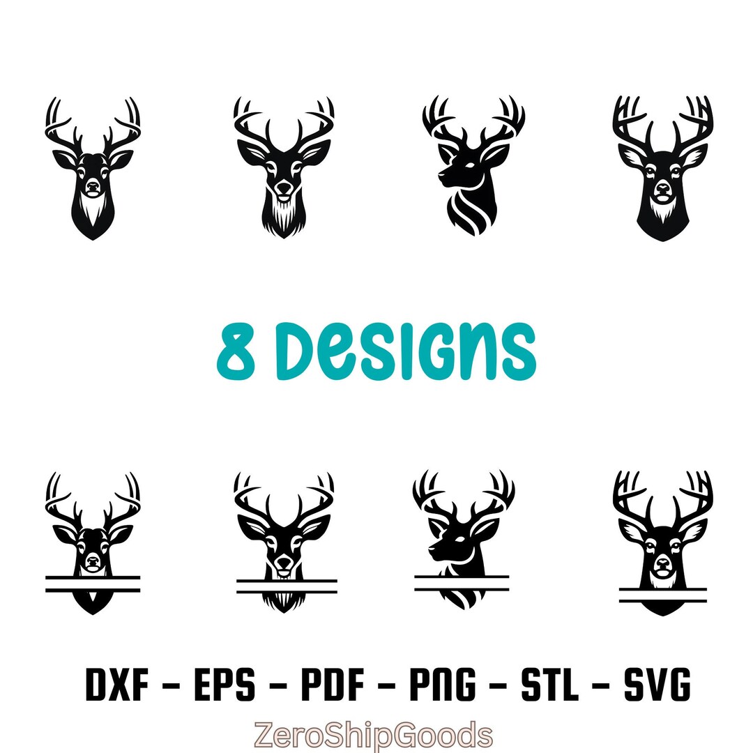 Bundle Buck Head Deer Hunting Monogram Split SVG File Cutting Template-silhouette Clip Art for ...