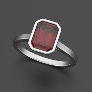 Bezel Set Emerald Cut Ruby Ring, Bezel Solitaire in Sterling Silver ...